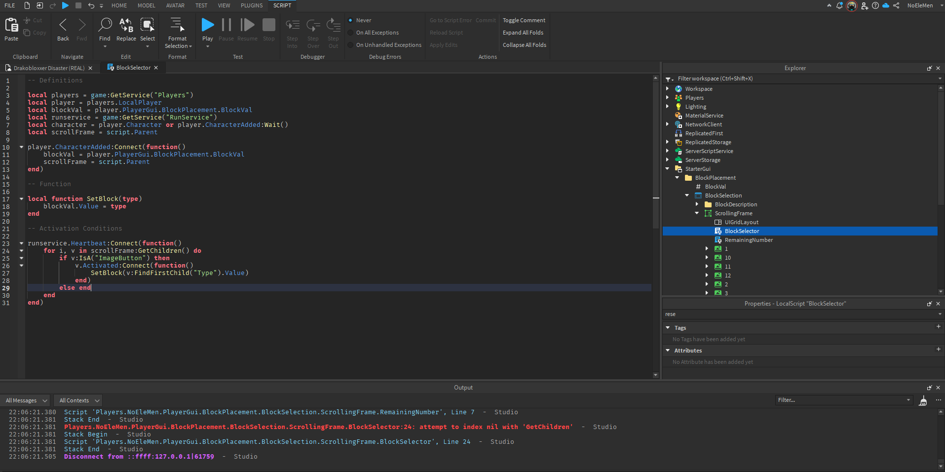 StarterGui script issues after disabling AutoLoadCharacter and then doing LoadCharacter ...