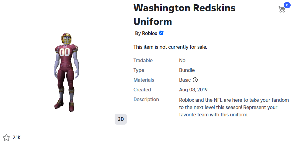Official Roblox bundle features outdated and racist team branding "Washington Redskins Uniform ...
