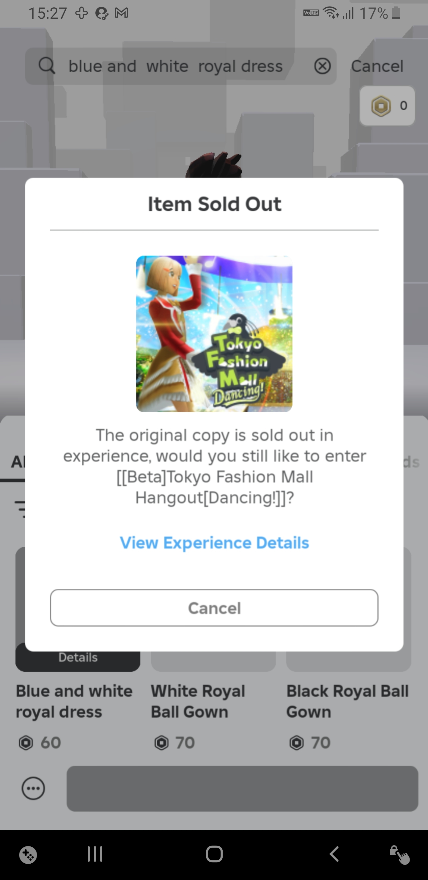 Non-Limited avatar items inside experience only are showing as “Sold ...