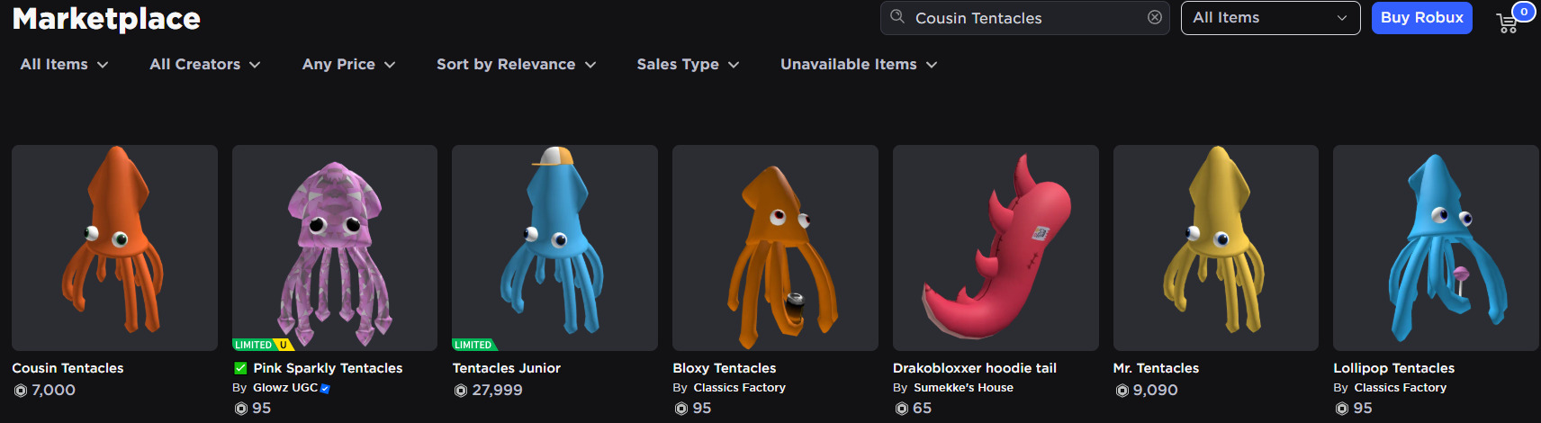 "Mr. Tentacles" series is *almost* unsearchable - Roblox Application and Website Bugs ...