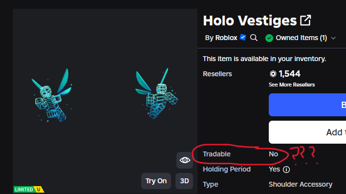 Holo Vestiges went limited but not tradable - Catalog Asset Bugs - Developer Forum | Roblox