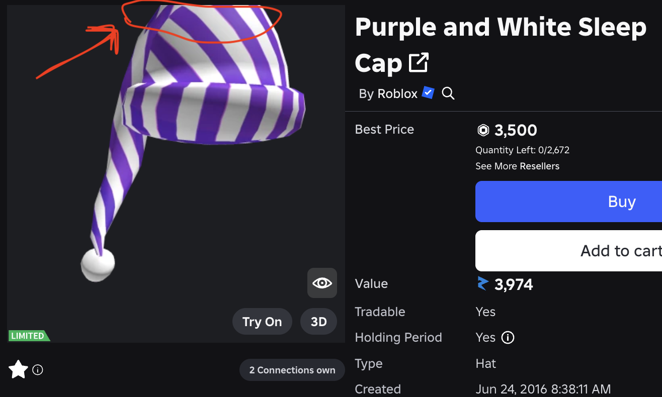 Roblox Limited: Purple and White Sleep Cap's thumbnail is ideal was cut ...