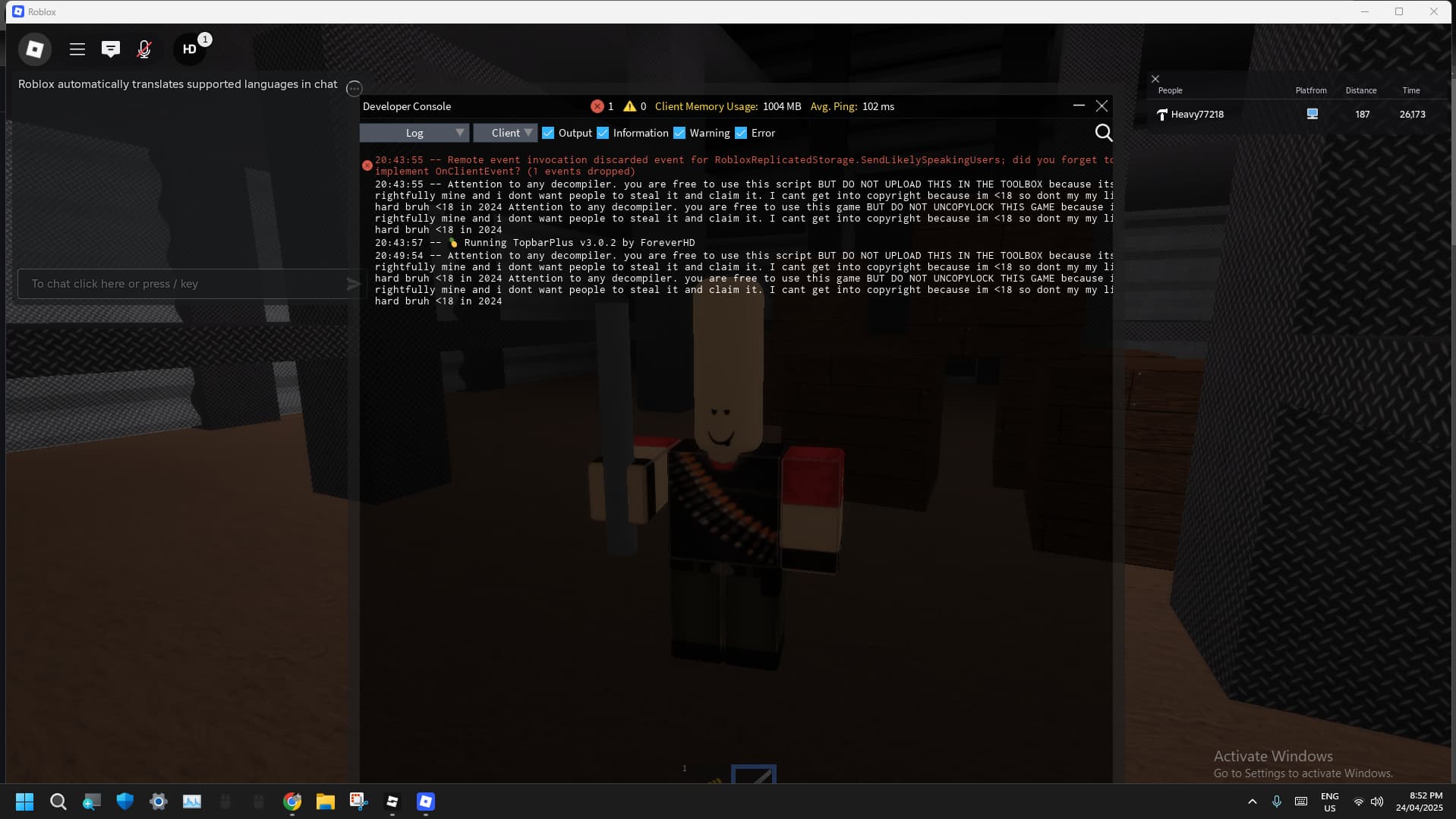 Remote event invocation discarded event for RobloxReplicatedStorage.SendLikelySpeakingUsers ...