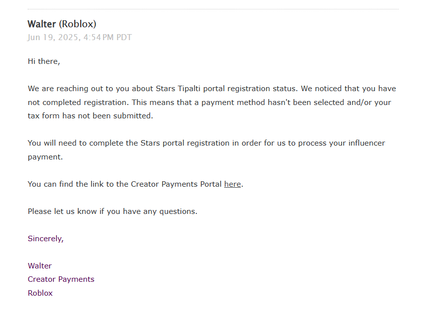 I am being told to sign up for the star creator program on Tipalti, but ...