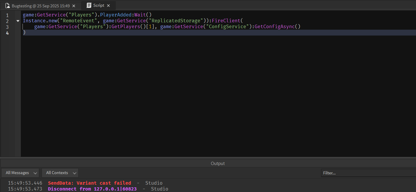 Sending Instance types only accessible by the server to the client causes Variant cast failed ...