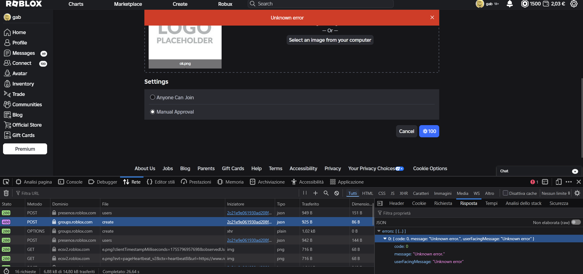 Group creation "Unknown Error" - Roblox Application and Website Bugs ...