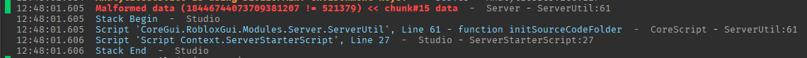 Getting "Malformed data" error on startup - Studio Bugs - Developer ...