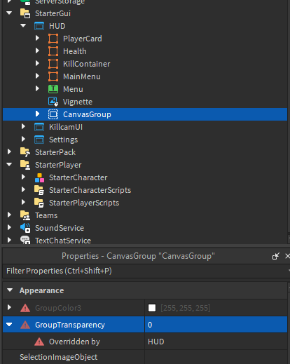 Unable to change GroupTransparency of CanvasGroup - Game Design Support - Developer Forum | Roblox