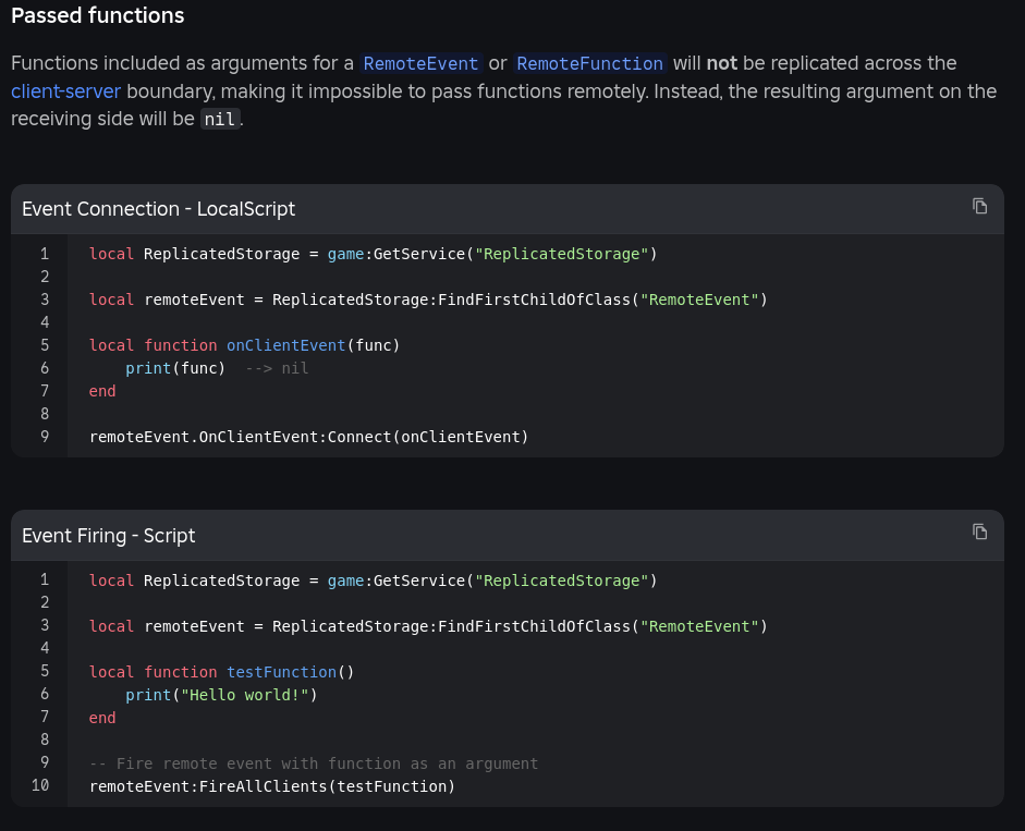 Sending a Function Through RemoteEvent Returns Nil - Scripting Support - Developer Forum | Roblox