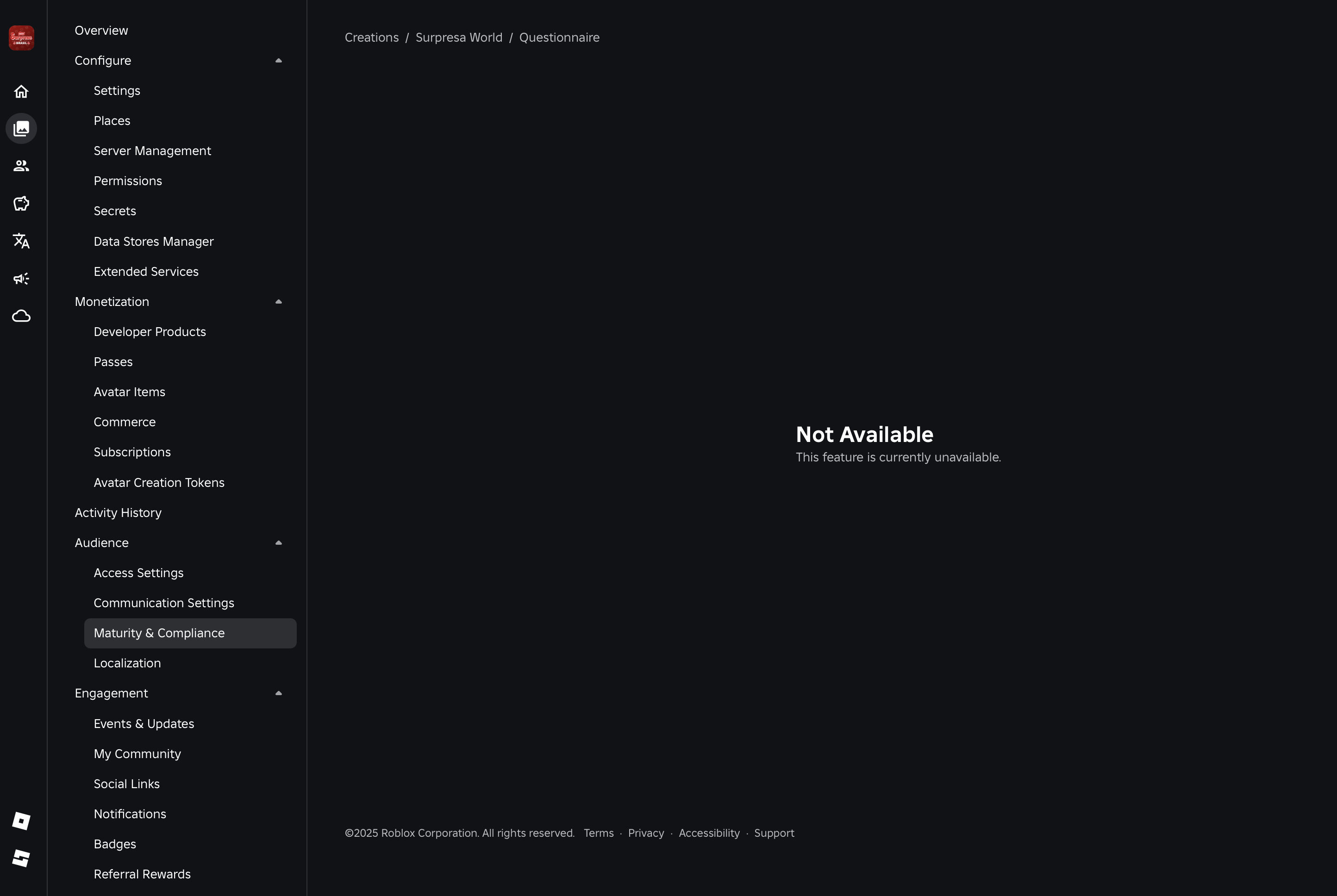 Maturity & Compliance questionnaire unavailable for "Surpresa World ...