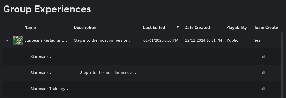 Subplaces on Group Experiences have their Team Create value as "nil" - Studio Bugs - Developer ...