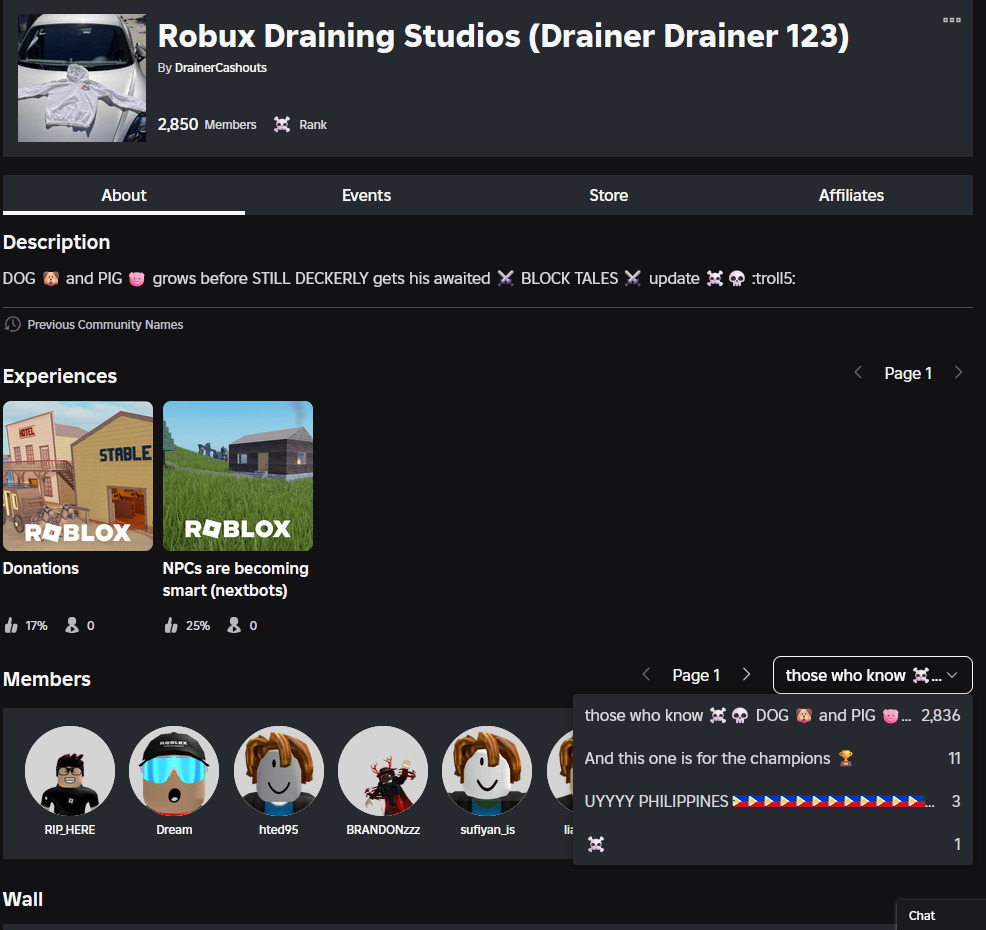 Are we breaking the Roblox ToS by just naming our group "Robux Draining Studios (Drainer Drainer ...