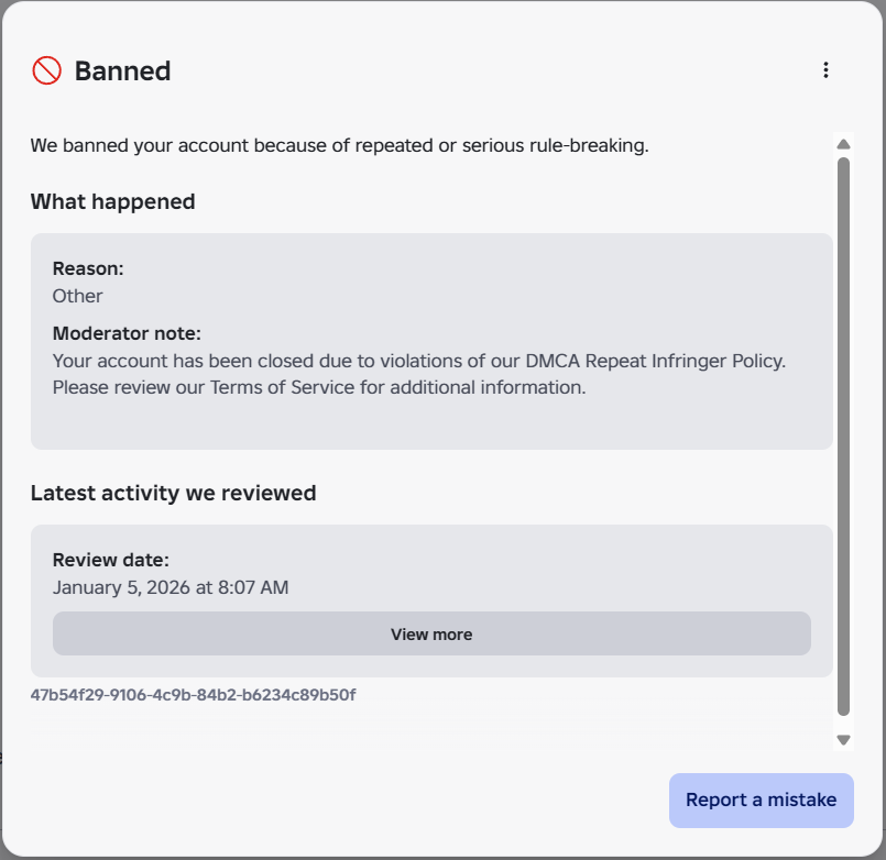 Ban note is incorrect + Still terminated for violation with accepted ...