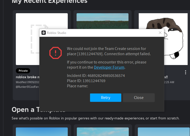 Timeout on connect unable to initialize team create server code 0 - Studio Bugs - Developer ...