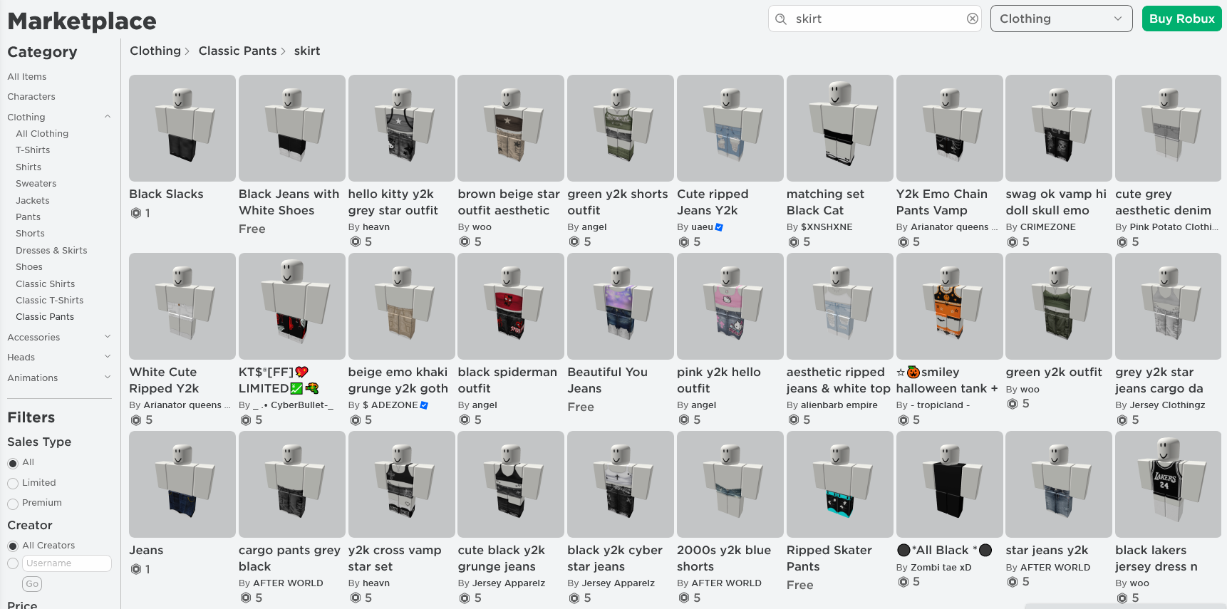 Problem with sorting clothes in Roblox catalog - Website Bugs ...