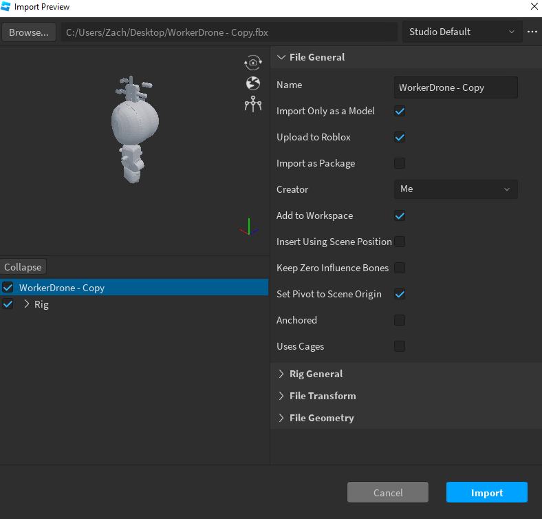 Importing rig fails - Platform Usage Support - Developer Forum | Roblox