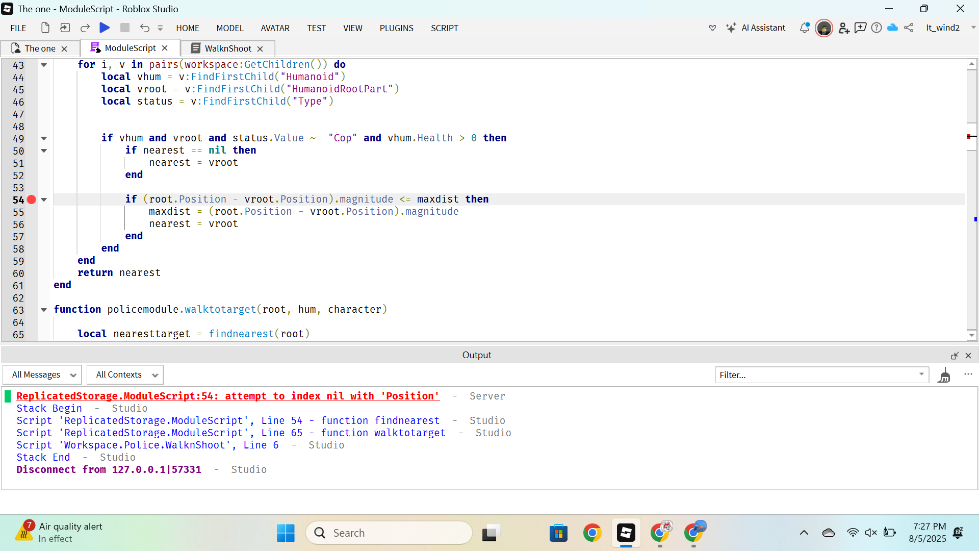 Module Script: Attempt to index nil with my root position - Scripting Support - Developer Forum ...