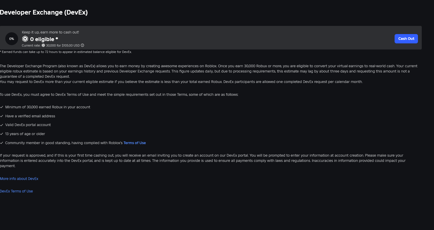 Eligible DevEx Robux Dropped to 0 (again) with No Spending - Creator ...