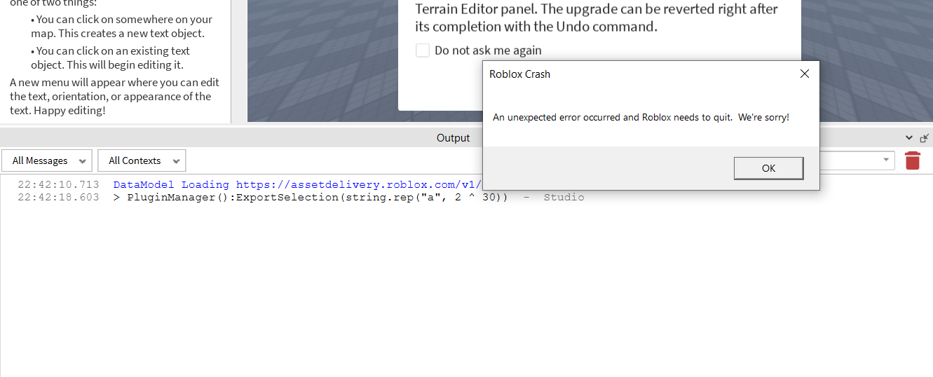 PluginManager functions crash studio when passing long strings - Studio ... PluginManager functions crash studio when passing long strings - Studio ...