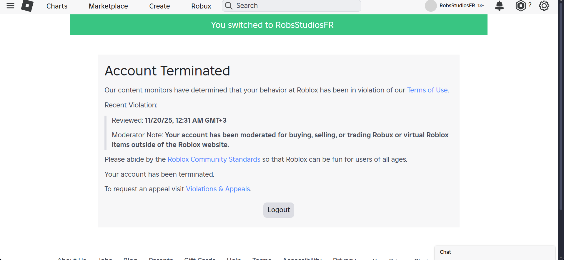 Roblox AI moderation deleted my accounts for Big robux transfers from ...