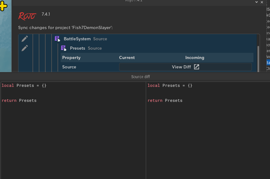 Rojo Shows Many Changes, But Diffs Are Empty - Scripting Support - Developer Forum | Roblox
