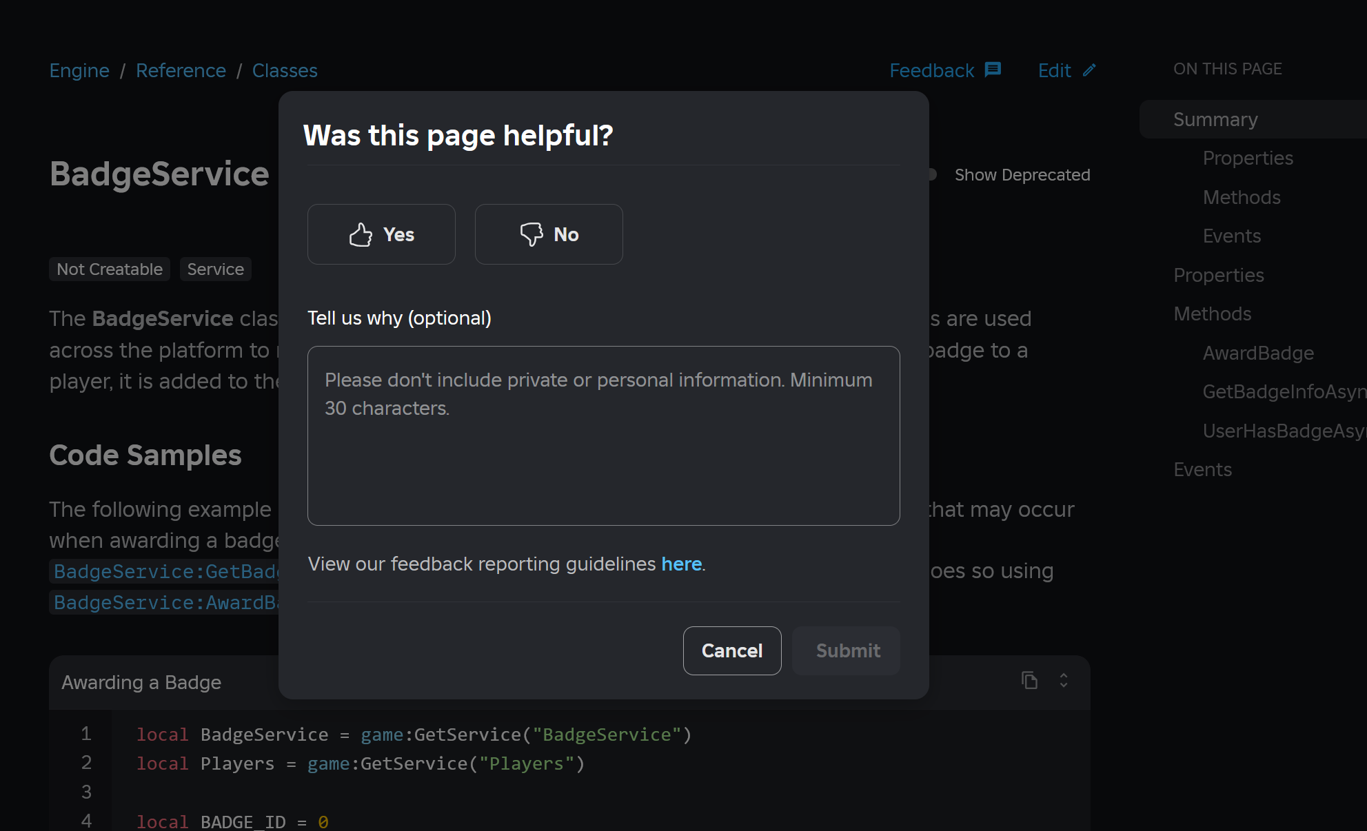 Feedback Option Missing On Roblox Creator Documentation Pages Creator