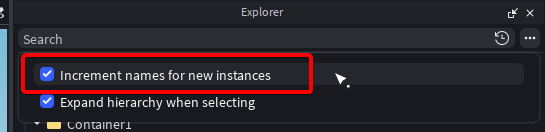 Can you figure out if the user has "Increment names for new instances ...