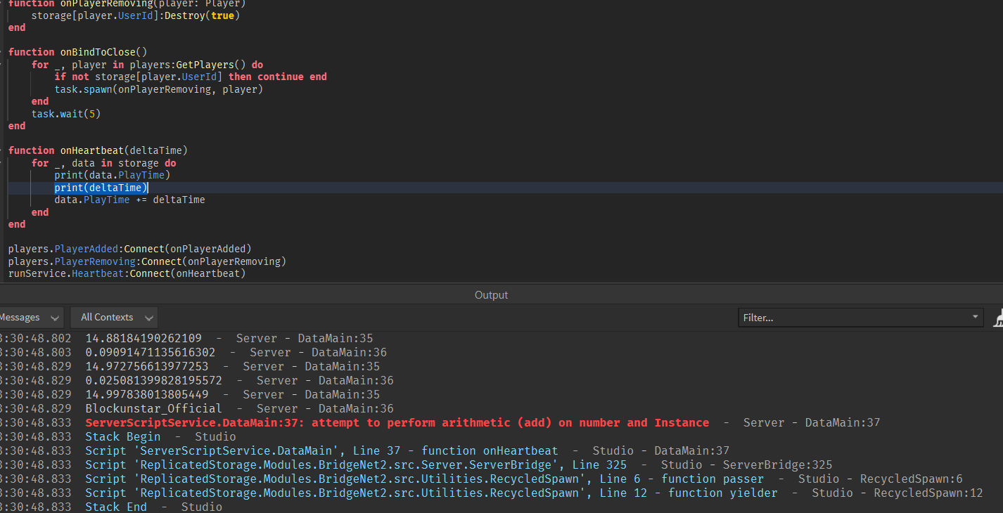 Run service heartbeat returning a player instead of DeltaTime ...