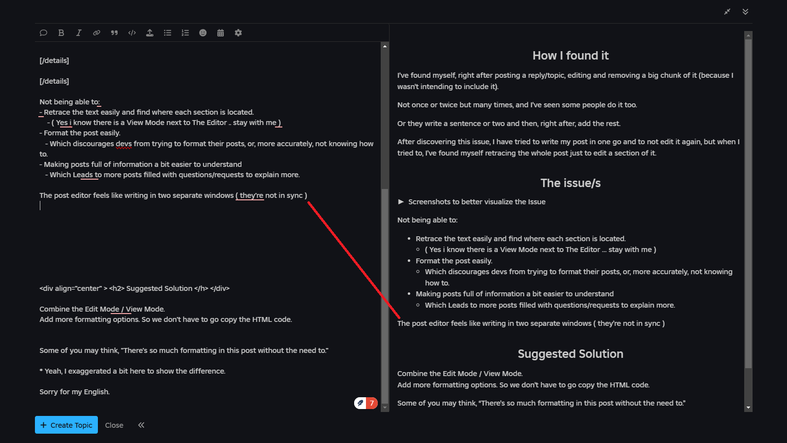 Combine the Editor Mode and View Mode in the forum post/text editor ...