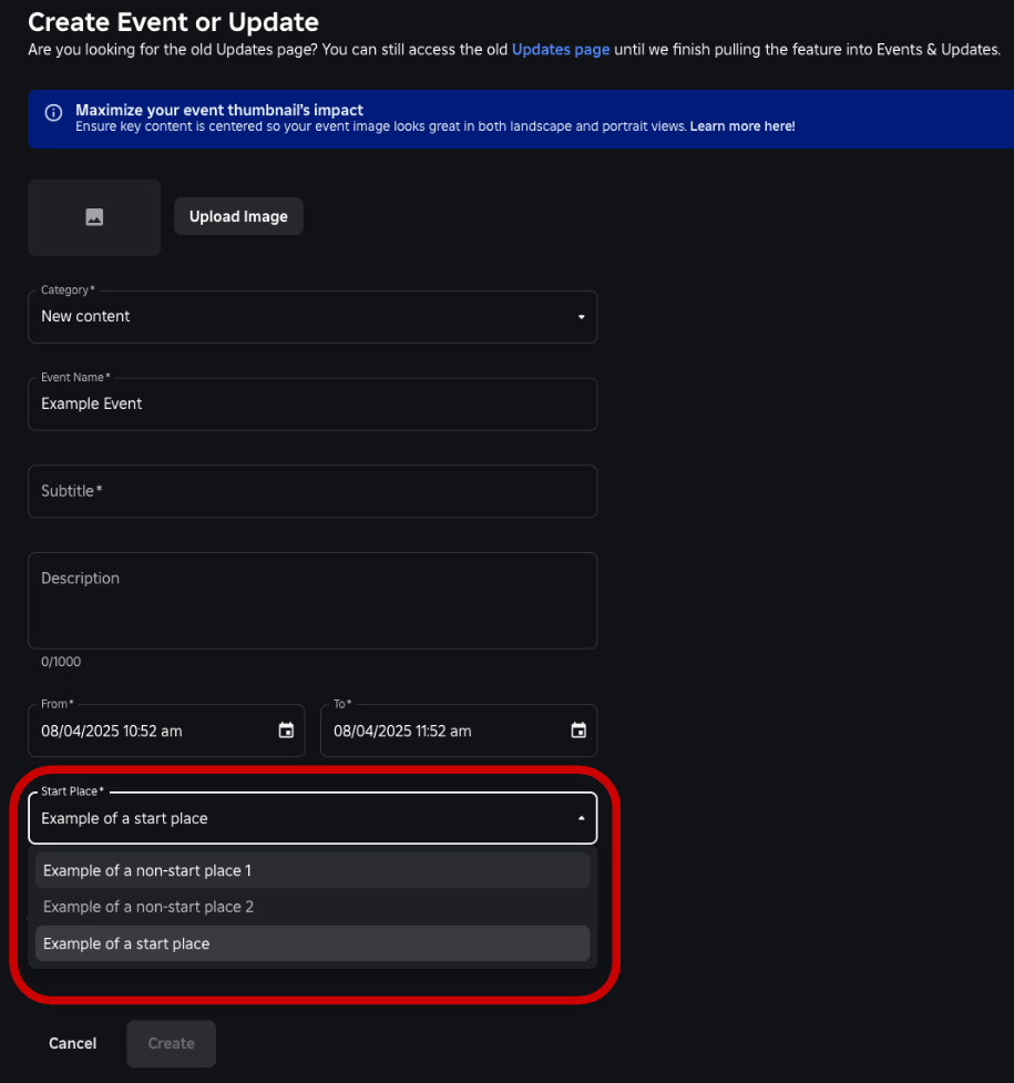Introducing Custom Start Places for Events - Announcements - Developer ...