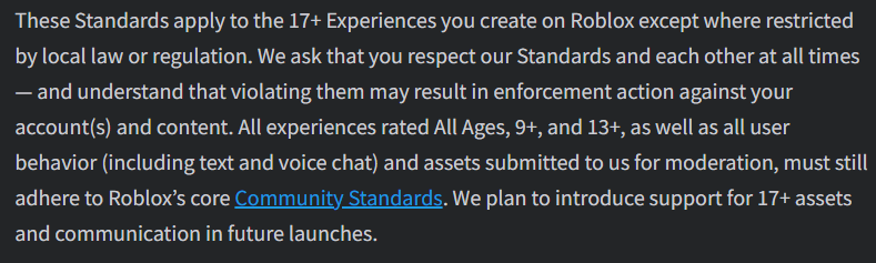 Wording of "Roblox 17+ Policy Standards" makes it difficult to create ...