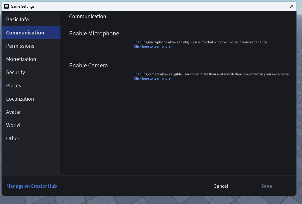 My checkboxes in game settings are not visible and not appearing in Roblox Studio - Platform ...