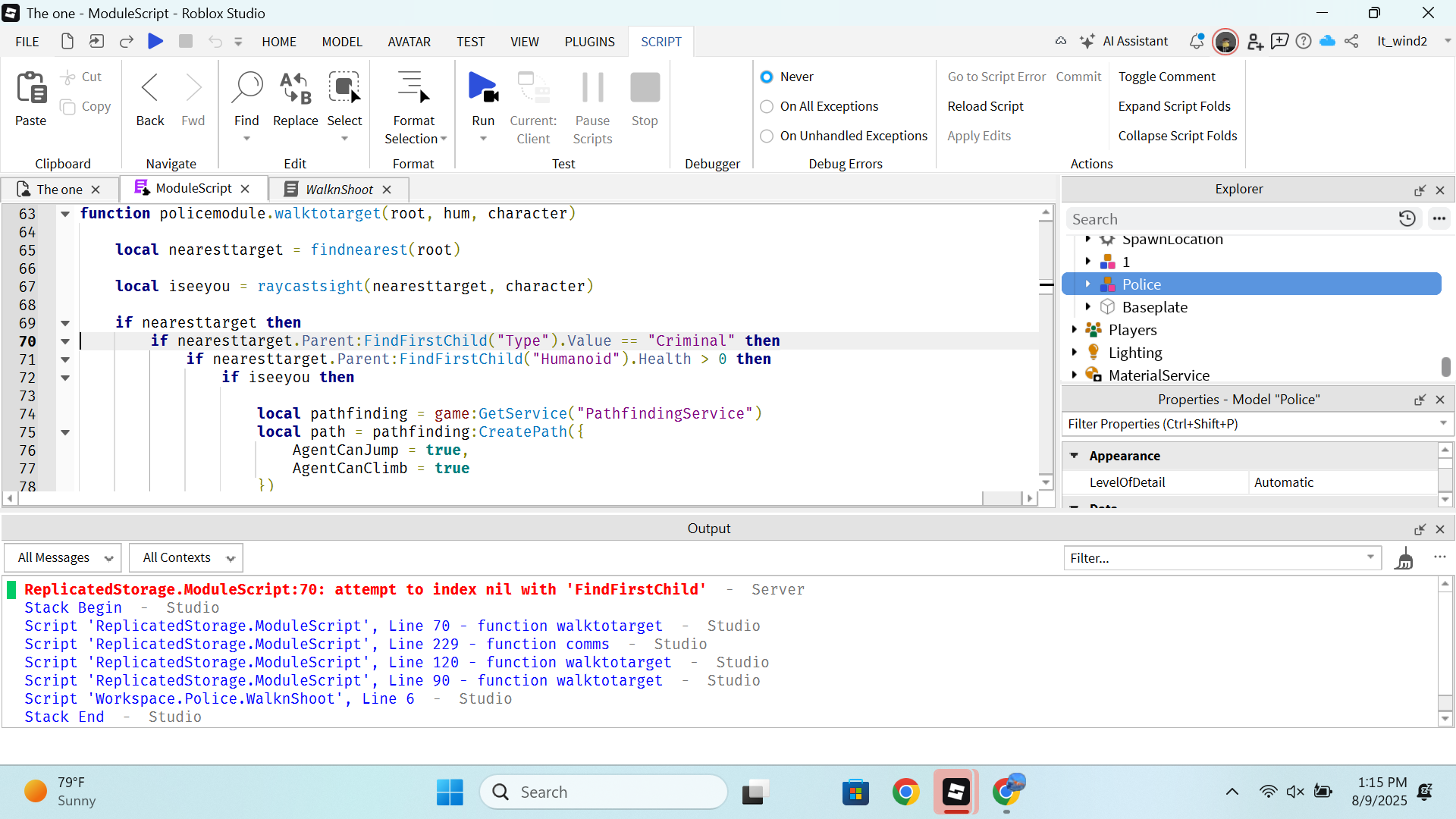 Attempt to index nil with findfirstchild - Scripting Support - Developer Forum | Roblox