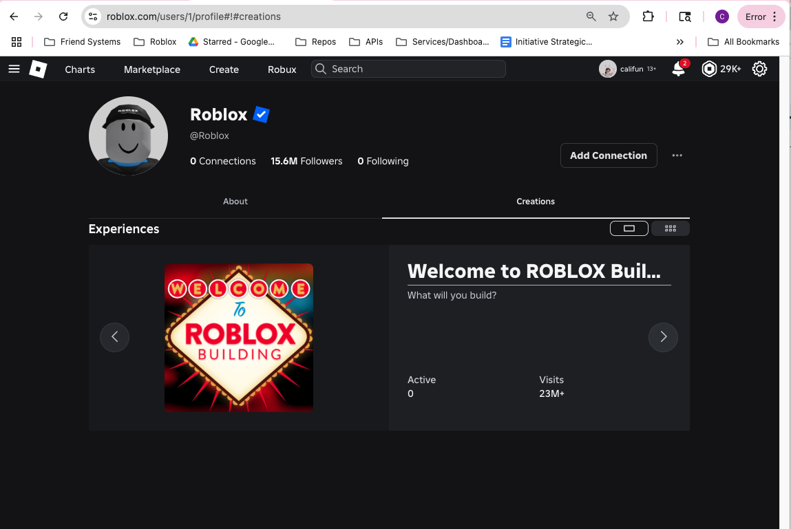 User Creations Tab Not Displaying Games on Profiles - Roblox ...