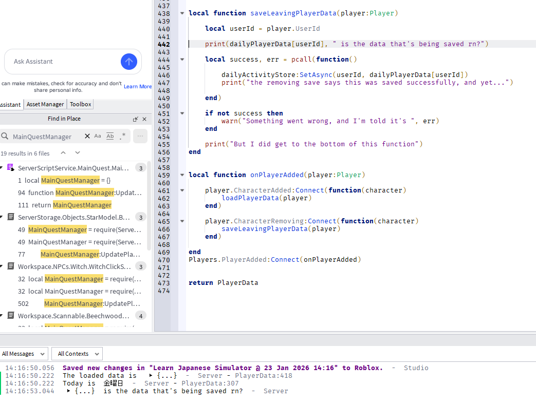 Unknown Issue with Character.Removing/Datastore - Scripting Support ...