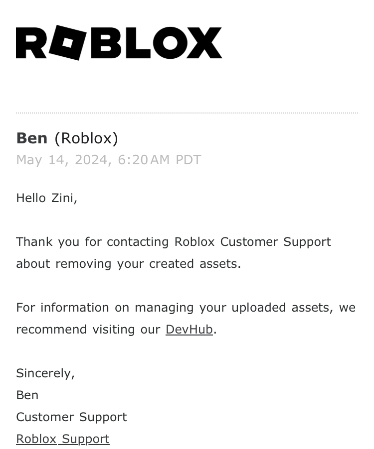 ROBLOX dont removing my copyrighted assets - Platform Usage Support ...