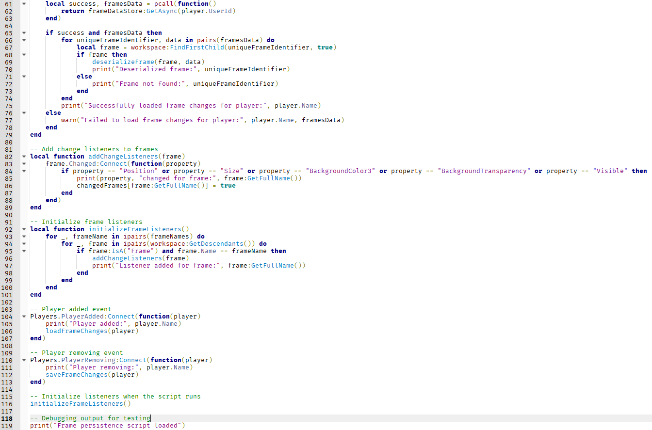 Frames won't save - Scripting Support - Developer Forum | Roblox