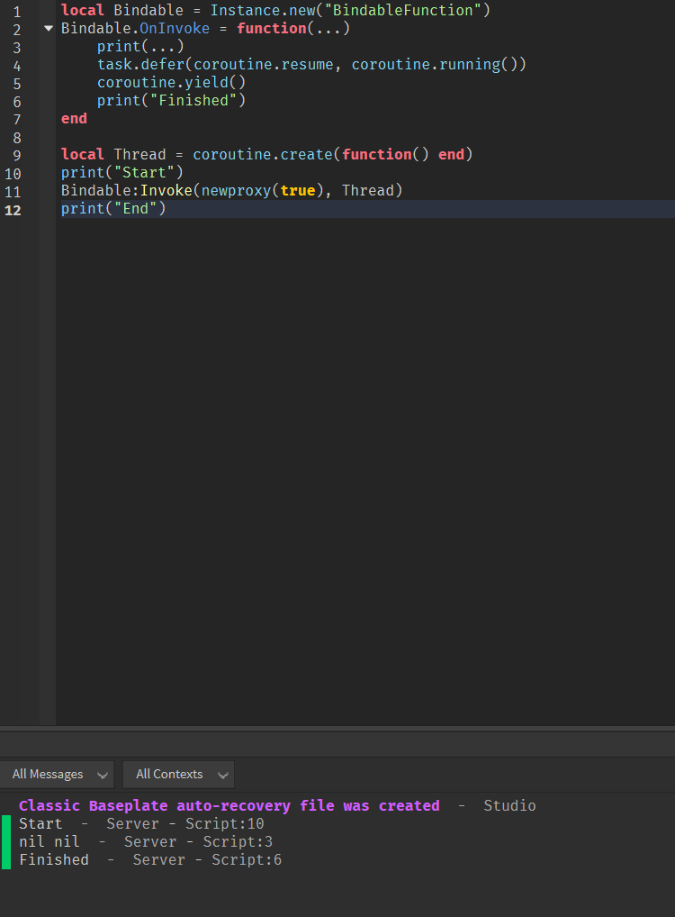 Userdata instances created from newproxy() cannot be passed as arguments in BindableEvent:Fire ...
