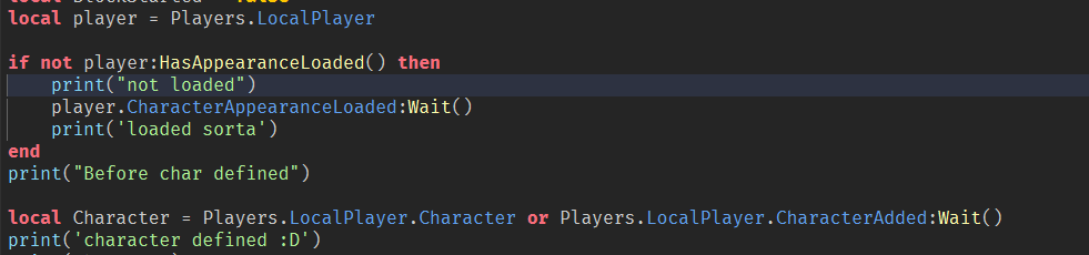 Script Yields At Characterappearanceloaded Wait Scripting Support Developer Forum Roblox