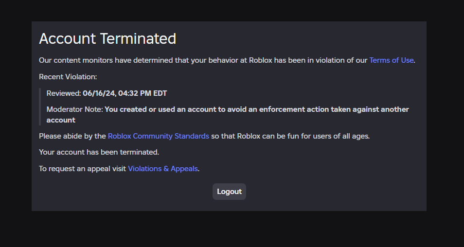 False Termination - Platform Usage Support - Developer Forum | Roblox