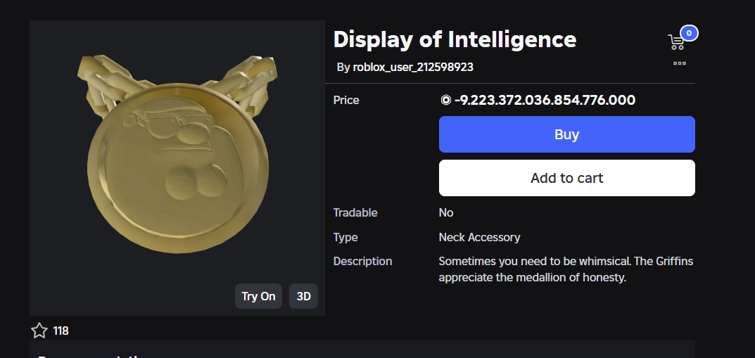 UGC item price set to -9,223,372,036,854,776,000 - Catalog Asset Bugs ...