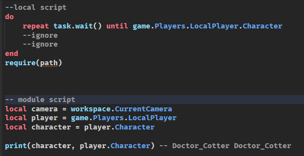 "character" variable is nil, while player.Character is model ...
