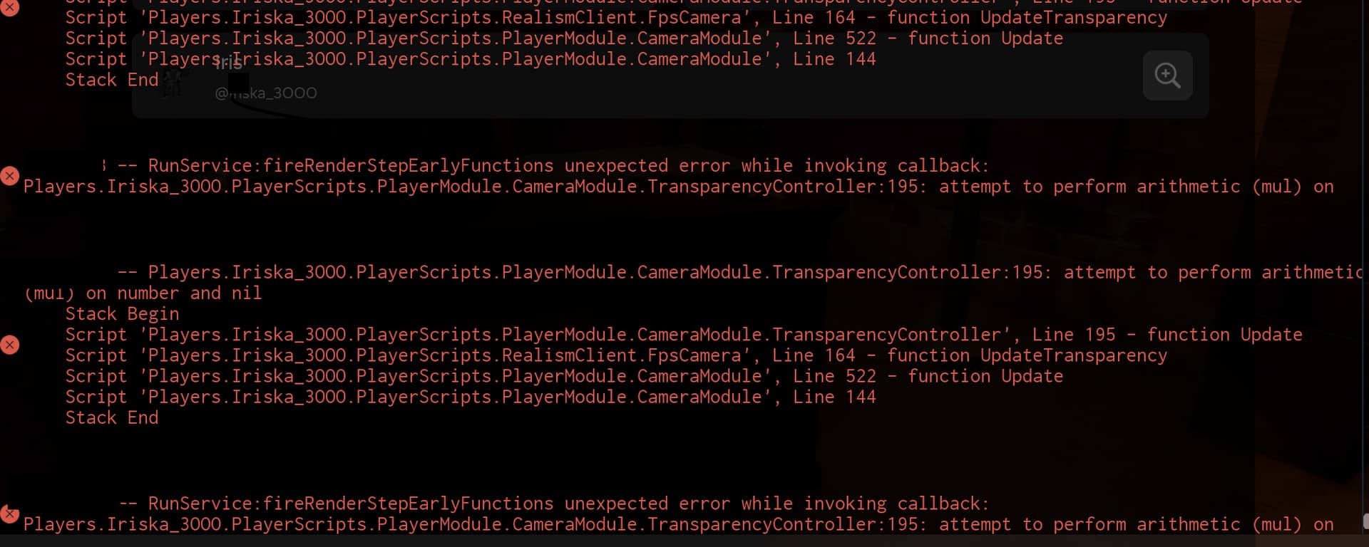 How to fix the Players function error: UserID.Player Scripts.Player Module.Camera Module ...