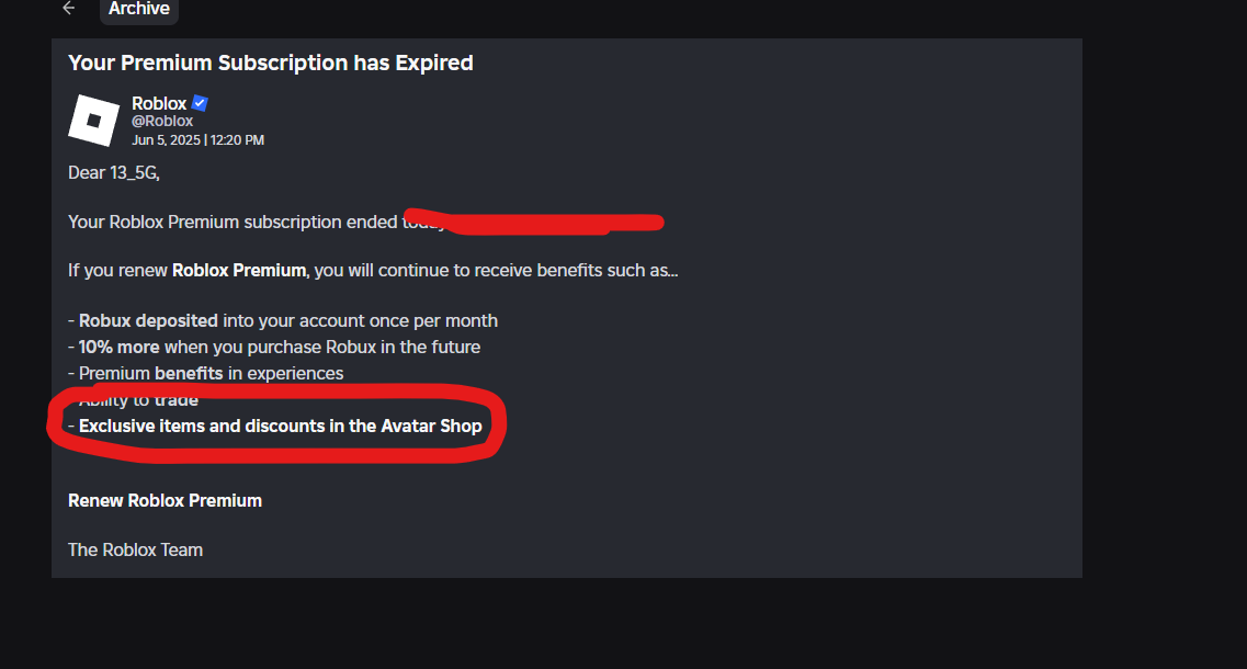 "Roblox Premium" emails and messages still mention avatar item ...